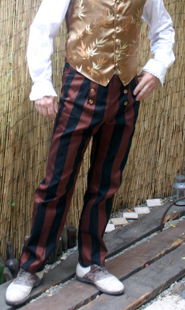 Brown and Black Wide Stripe 6 Button Flap Front Steampunk | Etsy