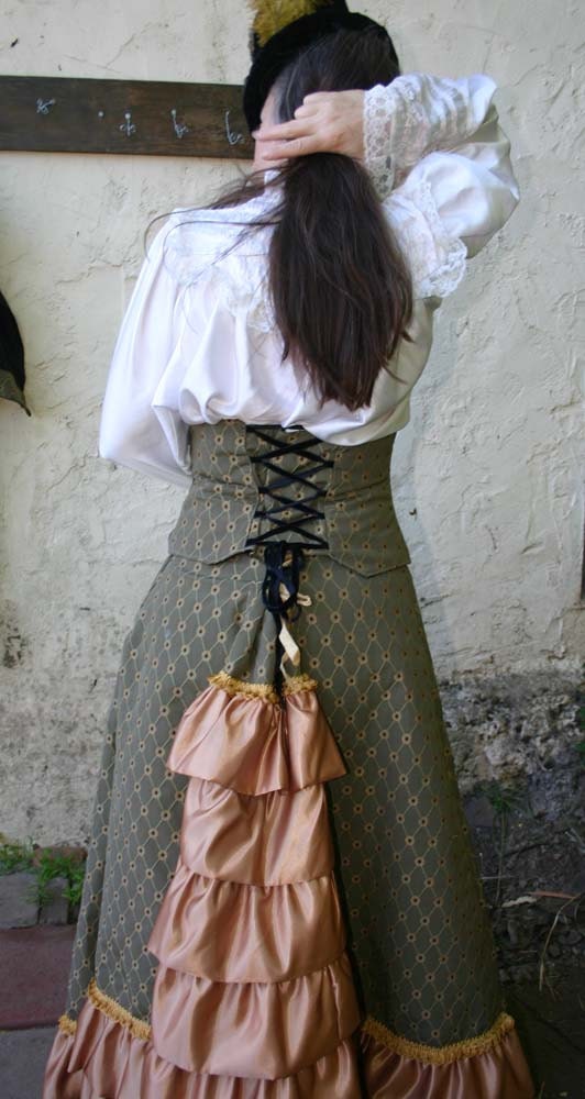Green and Gold Tapestry Victorian Bustle Skirt and Corset Belt - Etsy