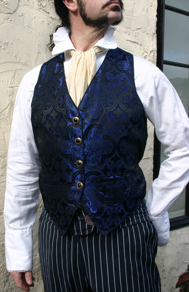 Black and Royal Blue Medieval Pattern Silk Brocade | Etsy