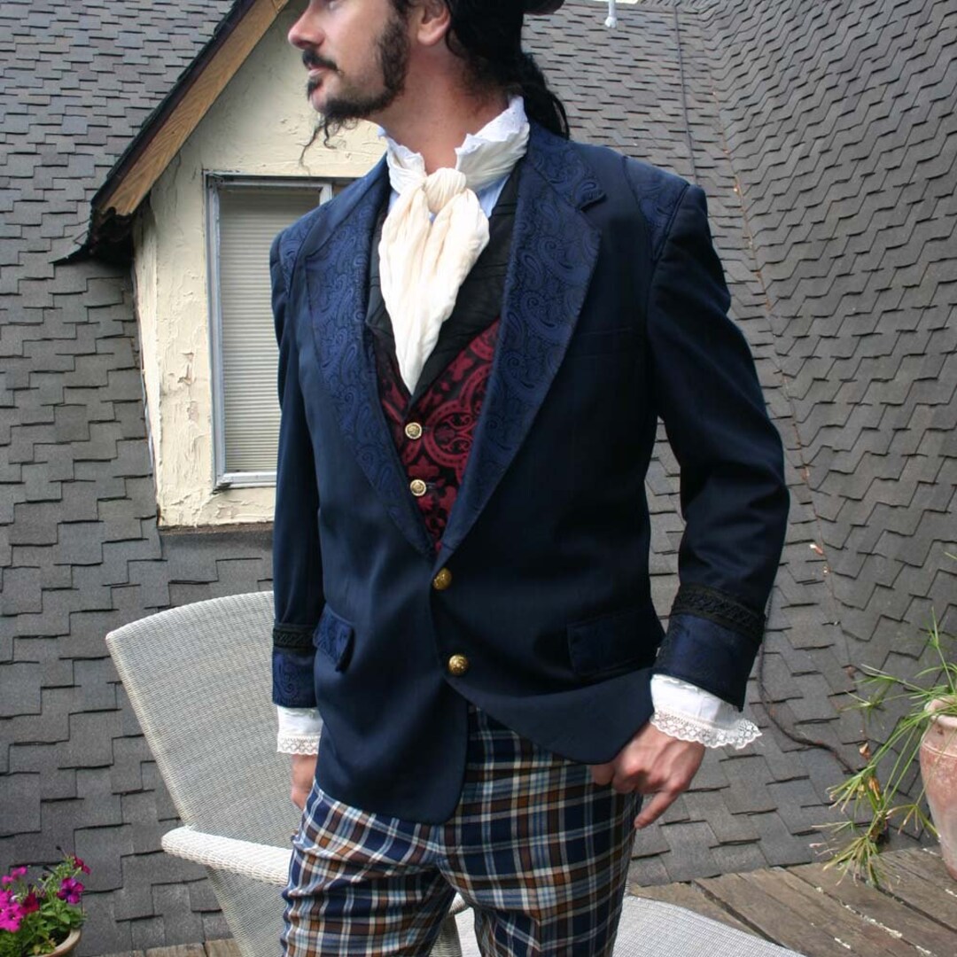 Up-cycled Navy Blue and Black Smoking Jacket Appliqued With Chinese ...