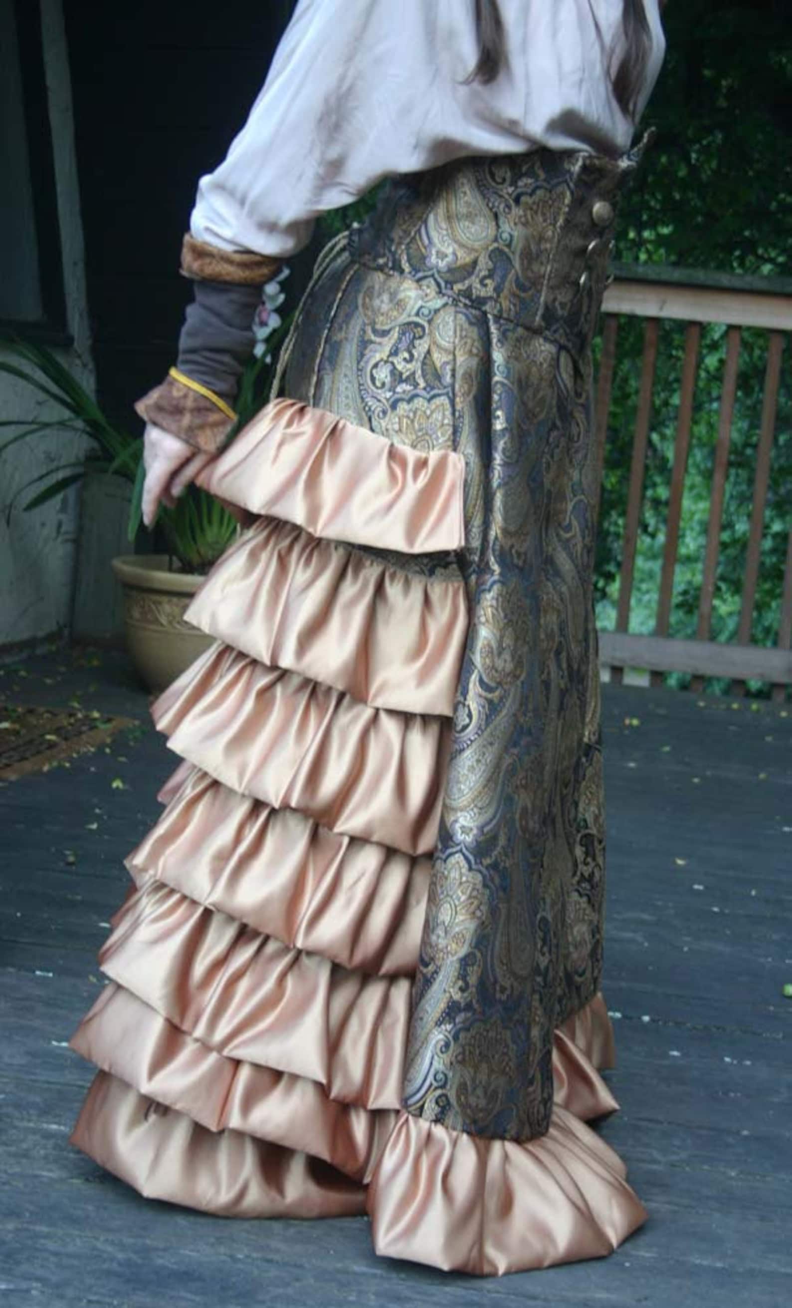 Black and Gold Floral Satin Tapestry Victorian Bustle Skirt and Corset ...