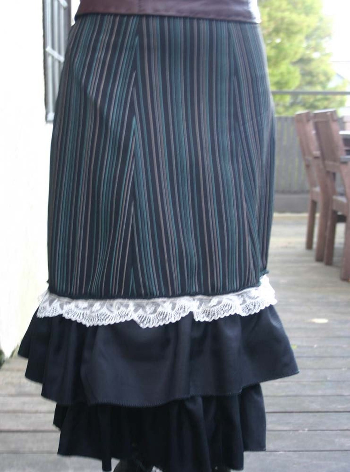 Black Pinstripe Lace Ruffled Bustle Skirt - Etsy