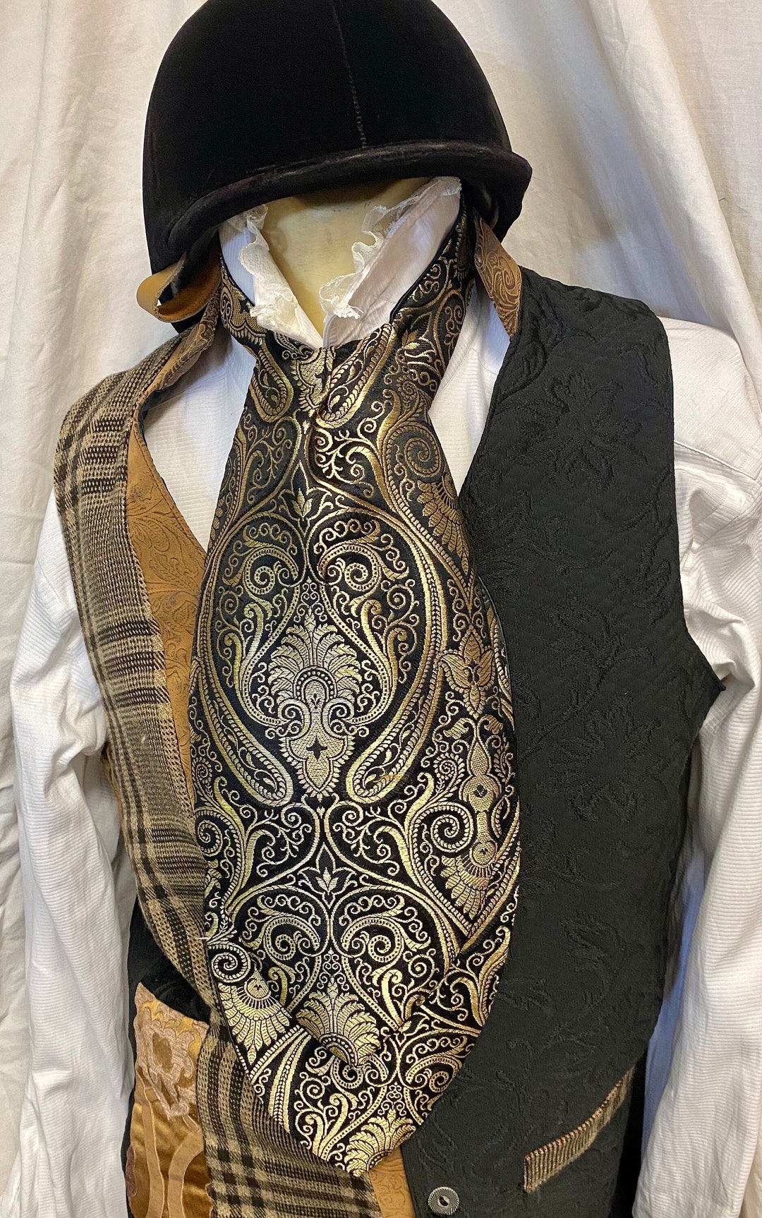 Black and Gold Medieval Brocade Pattern Satin Ascot - Etsy