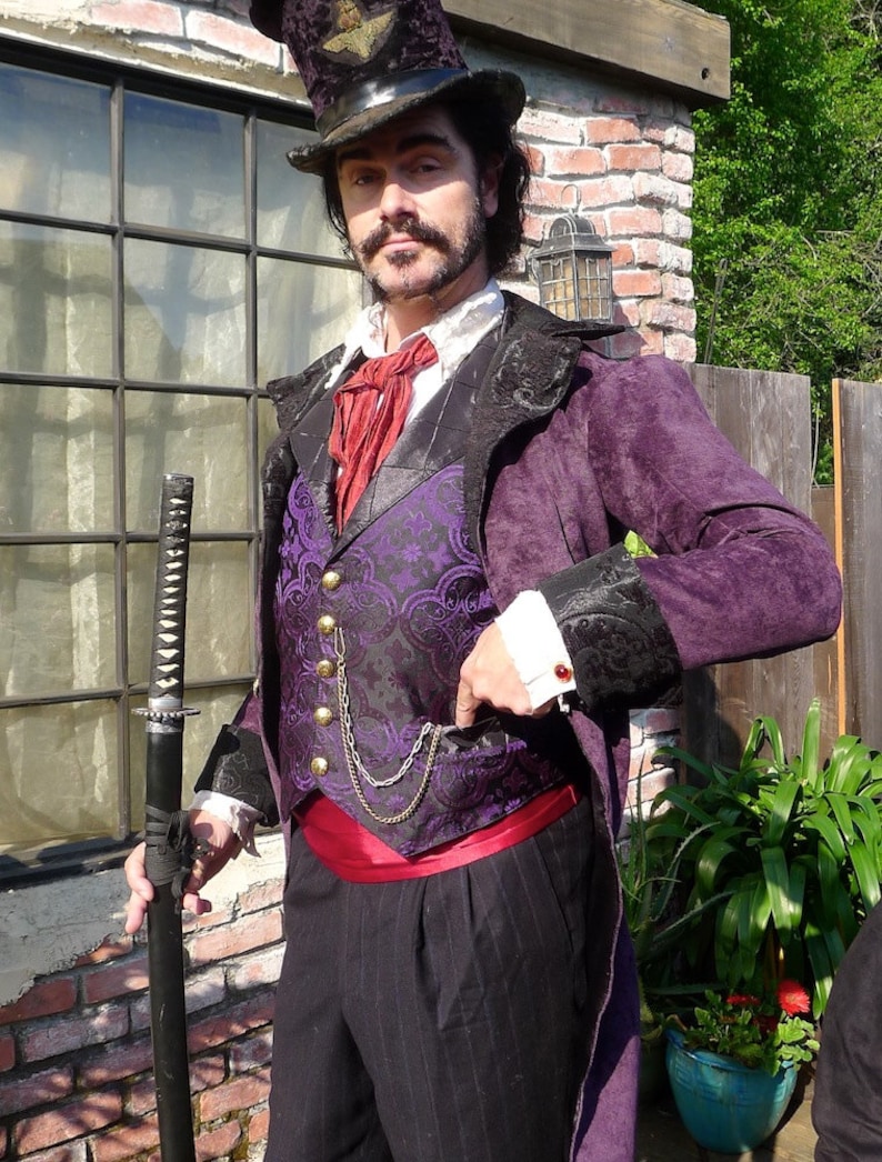 Black and Purple Medieval Pattern Silk Brocade Steampunk | Etsy