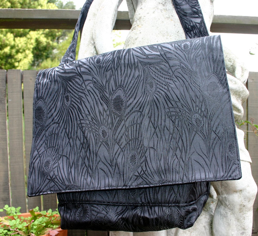 Black Peacock Silk Brocade Tapestry Cloth Multi-pocket Messenger Bag - Etsy