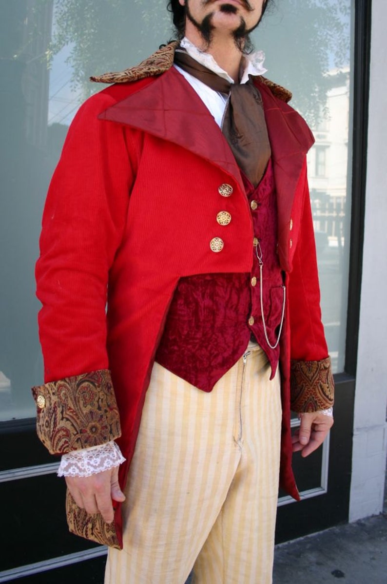 Red Corduroy and Tapestry Cloth French Steampunk Cutaway Coat | Etsy