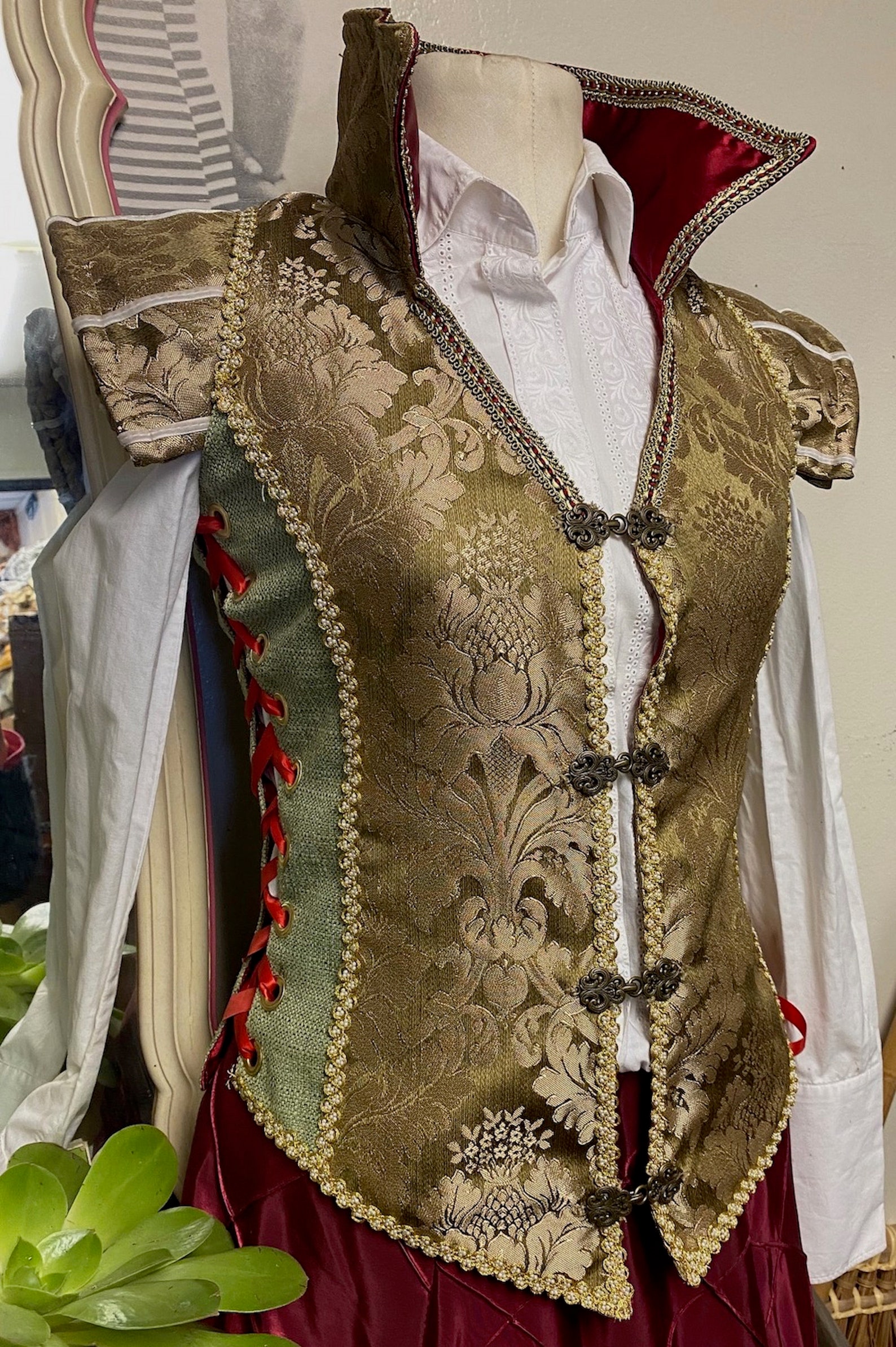 Copper Green and Red Renaissance Vest, Witcher 3 Shani Waistcoat ...