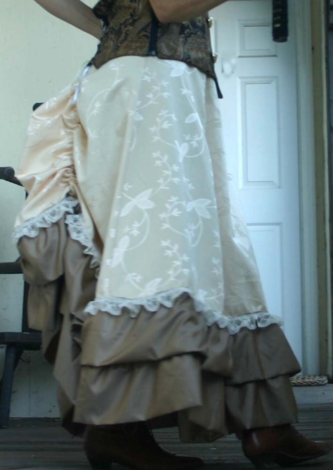 Ivory Floral Tapestry Lace Ruffled Bustle Skirt - Etsy