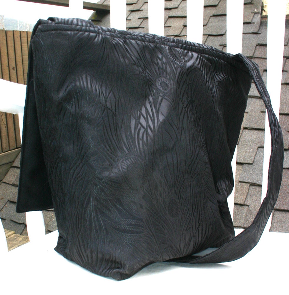 Black Peacock Silk Brocade Tapestry Cloth Multi-pocket Messenger Bag - Etsy