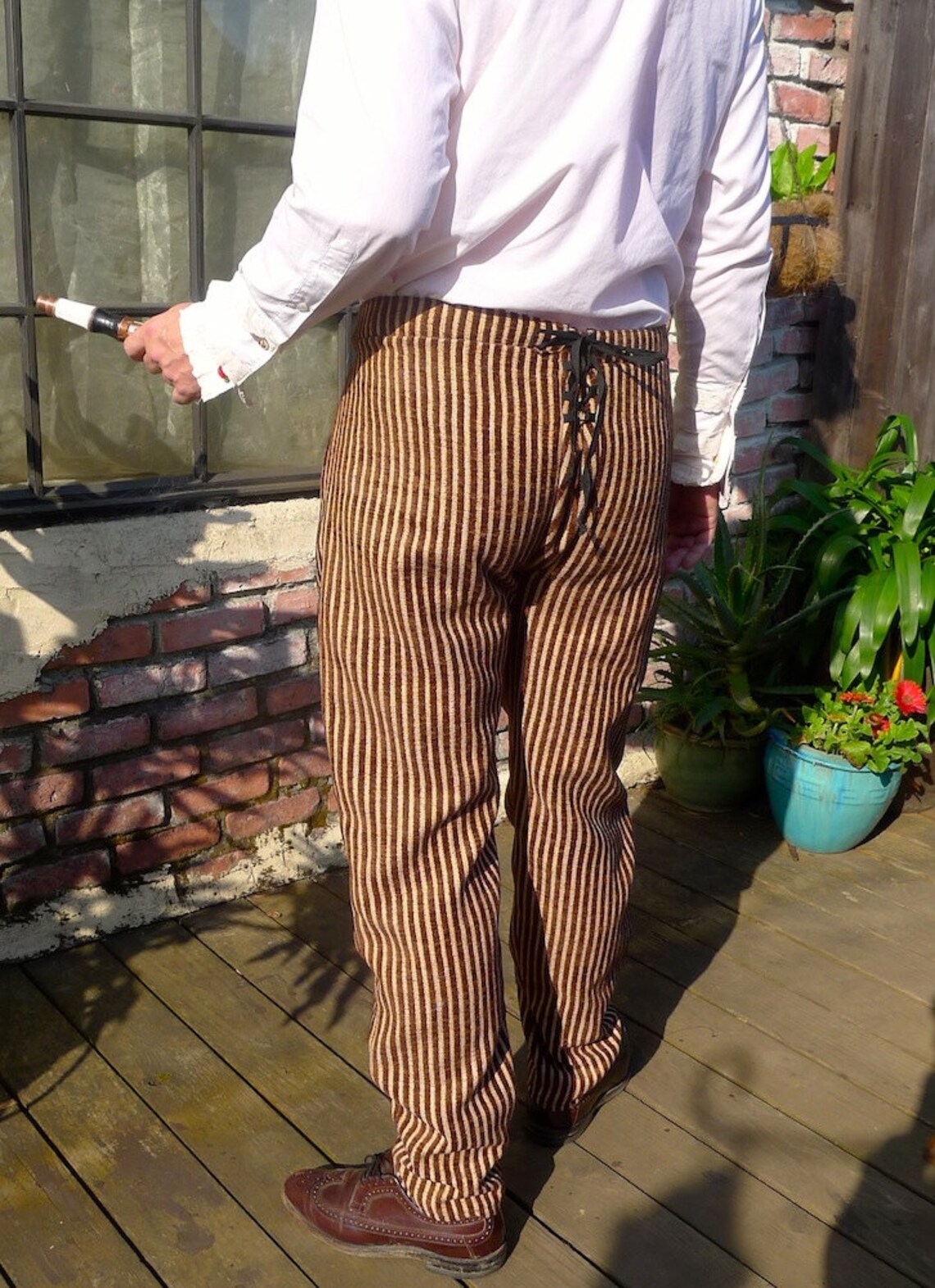 Brown and Tan Stripe 6 Button Flap Front Steampunk Tapestry | Etsy