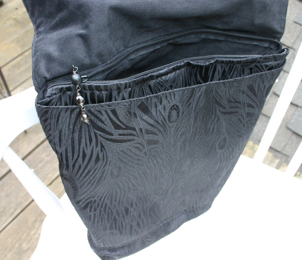Black Peacock Silk Brocade Tapestry Cloth Multi-pocket Messenger Bag - Etsy