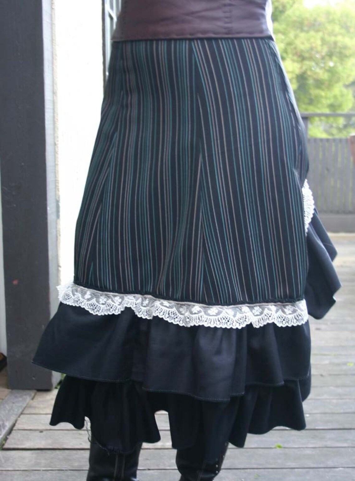 Black Pinstripe Lace Ruffled Bustle Skirt - Etsy
