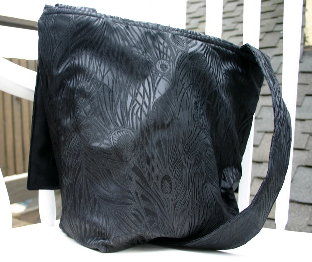 Black Peacock Silk Brocade Tapestry Cloth Multi-pocket Messenger Bag - Etsy