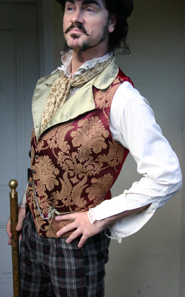 Red and Bronze Floral Tapestry and Silk Steampunk Victorian Lapeled ...