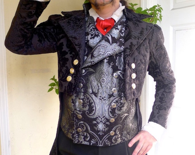 Black Velvet Jacquard French Steampunk Wedding Frock Cutaway Coat ...