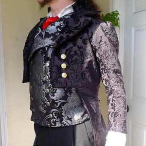 Black Velvet Jacquard French Steampunk Wedding Frock Cutaway Coat ...
