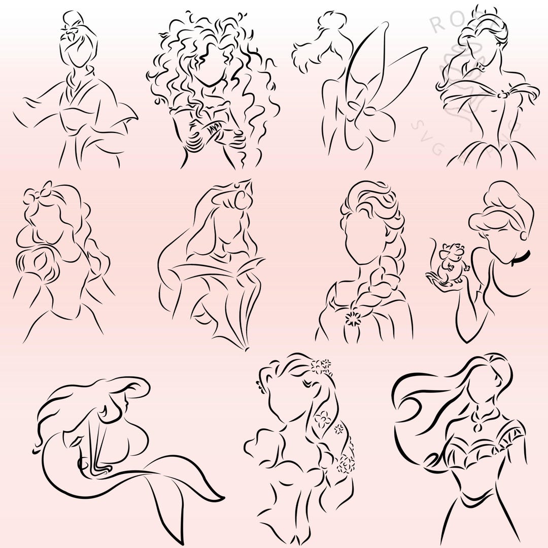 Princess Outline Svg Bundle, Princess Silhouette SVG, SVG, Dxf, Eps ...