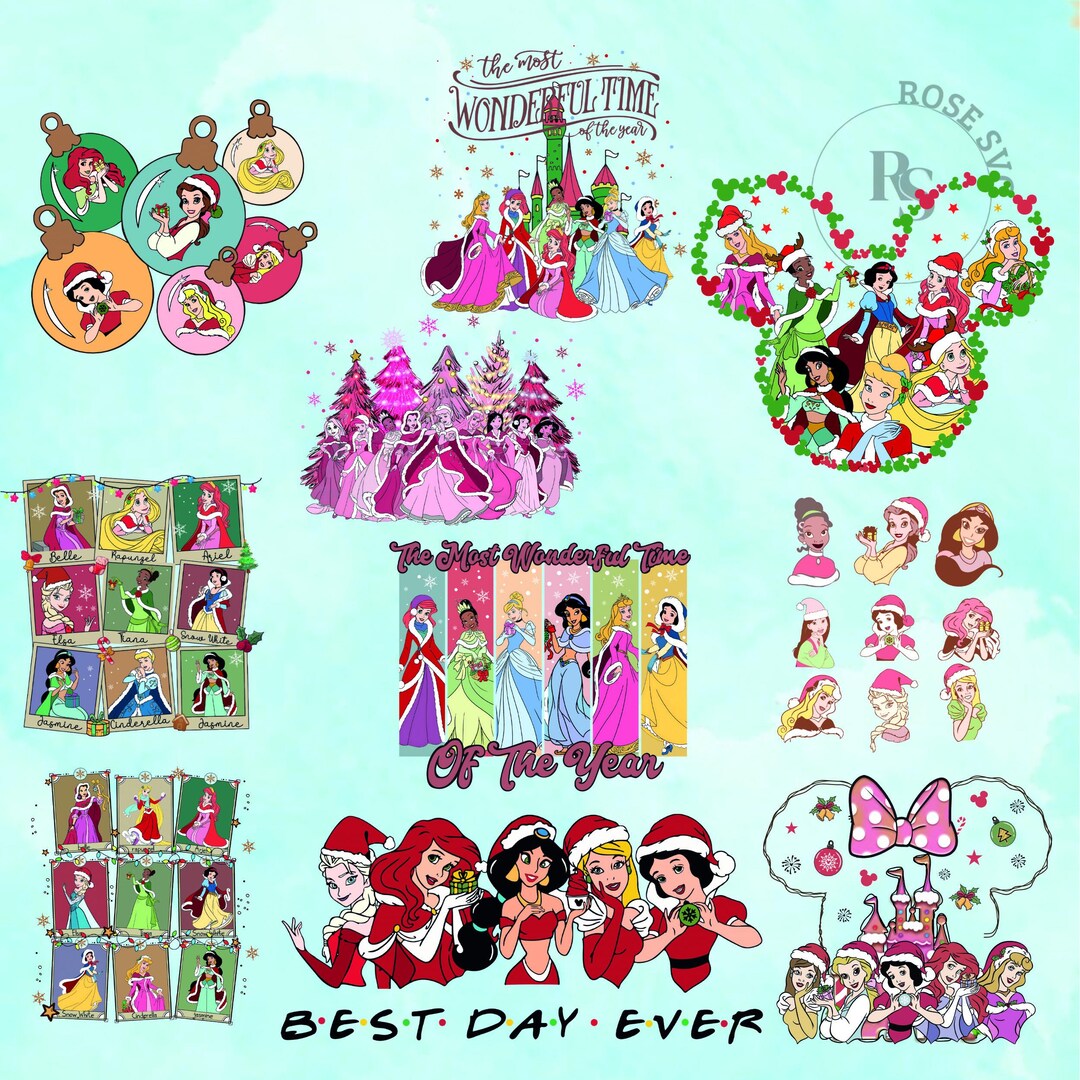 10 Christmas Bundle, Princess PNG Bundle, Merry Christmas PNG, Clipart ...