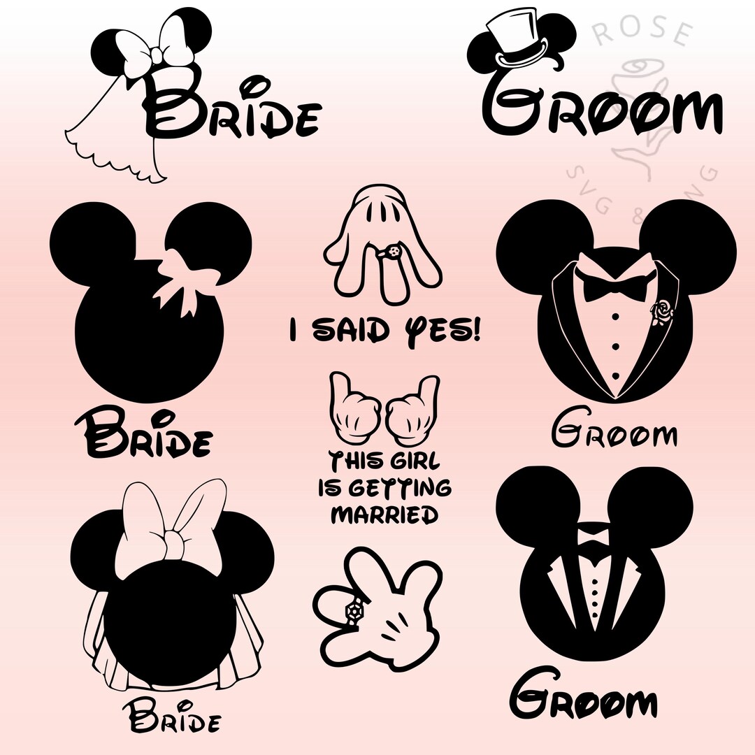 Mickey Minnie Bride Svg Bundle Layered Item, Wedding Clipart, Cricut ...