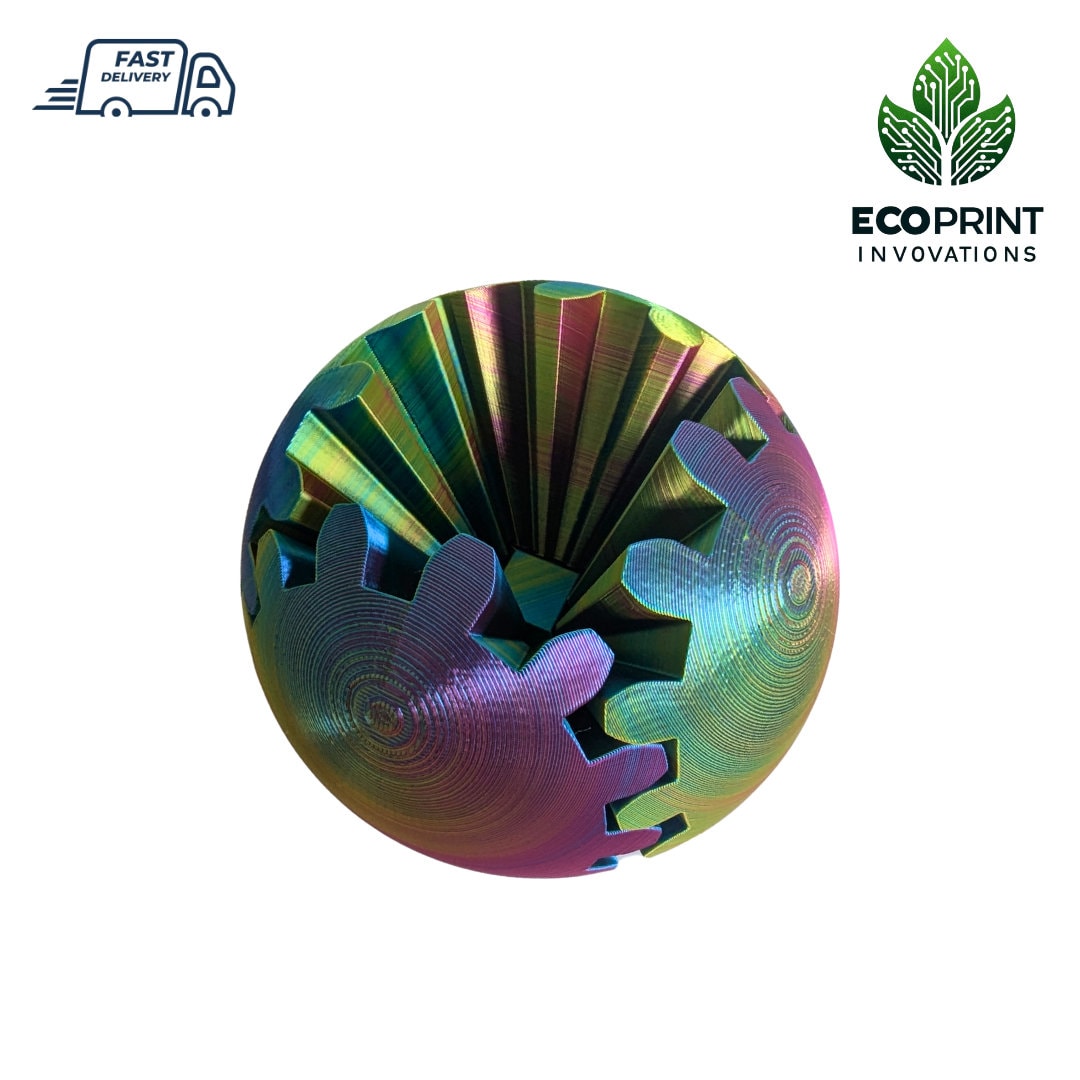 3D Printed Multicolour Gear Ball Fidget Toy - Large 10cm | Sensory Tool ...