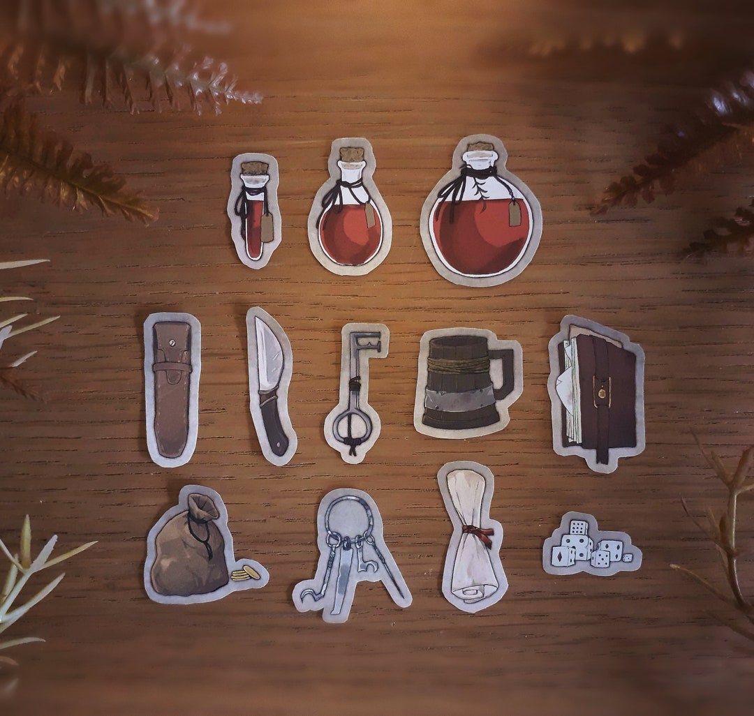 Dnd & RPG Inventory Stickers | Potions, Tankard, Coinpouch, Lockpick ...