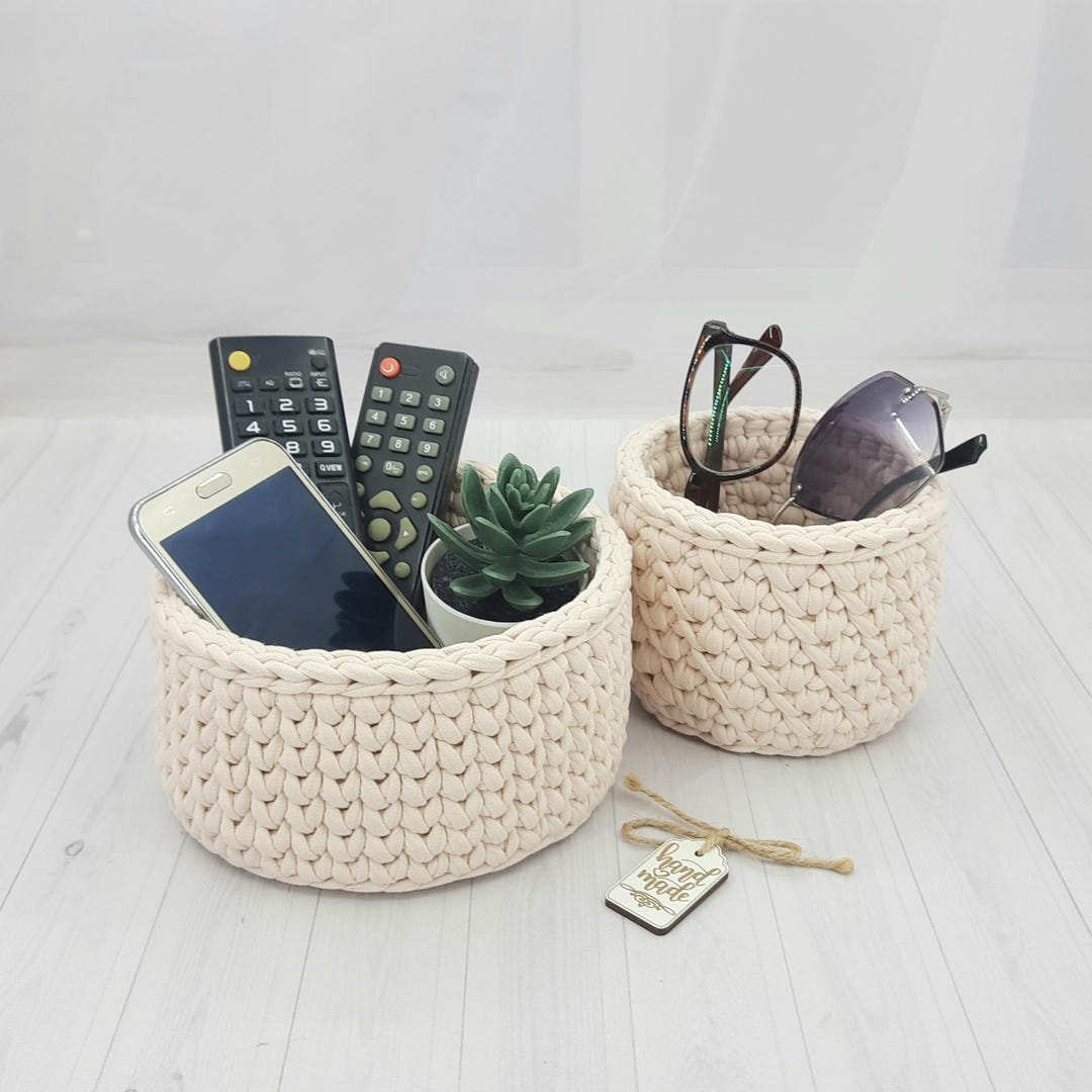 Crochet Storage Baskets (set of 2): Phone & Remote Control Holder ...