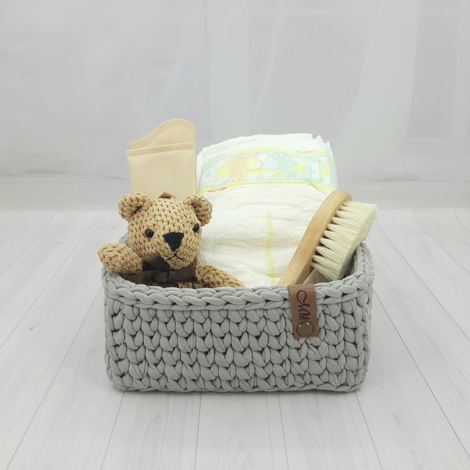 Crochet Cotton Basket: Remote Control Holder, Rustic Gray Nightstand ...