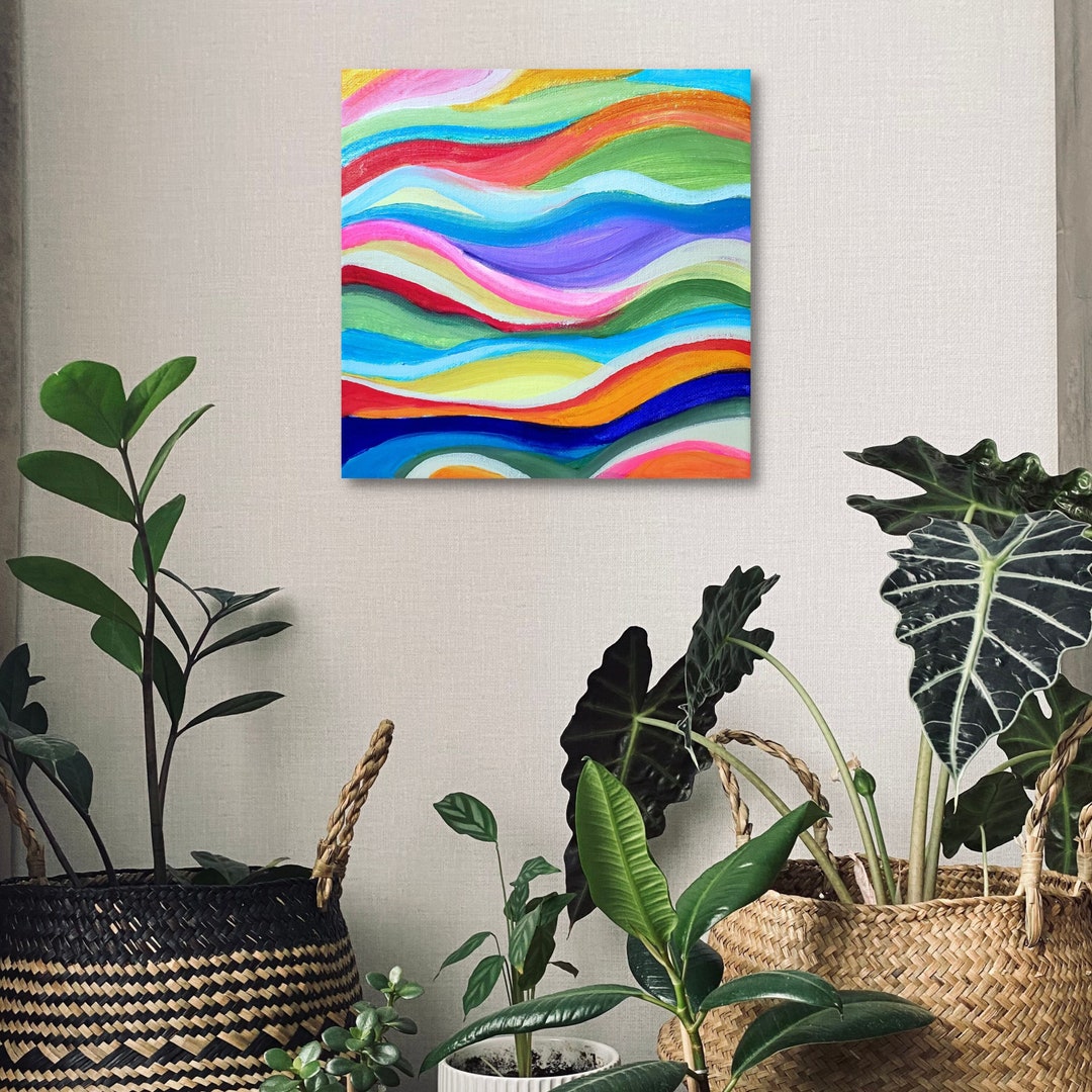 Colorful Waves Acrylic Painting: Groovy Abstract Art, 8x8 Unframed - Etsy