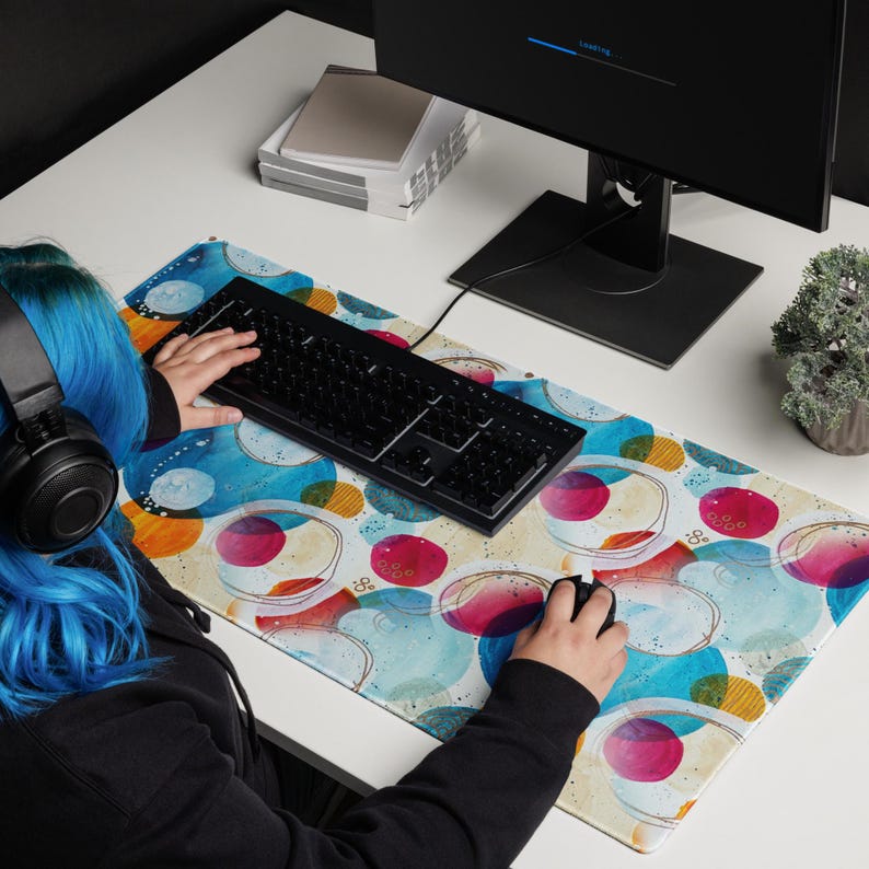 Abstract Blue Desk Mat Modern Aesthetic Large Cute Office Accessory ...
