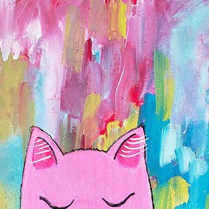 Pink Cat Acrylic Painting: Groovy Boho Art, Swarovski Crystals (12x12 ...