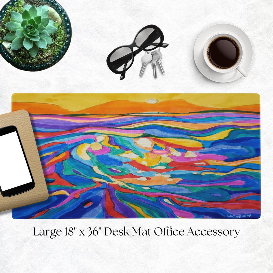 Watercolor Ocean Desk Mat: Coastal Sunrise Art, Large Office Decor - Etsy
