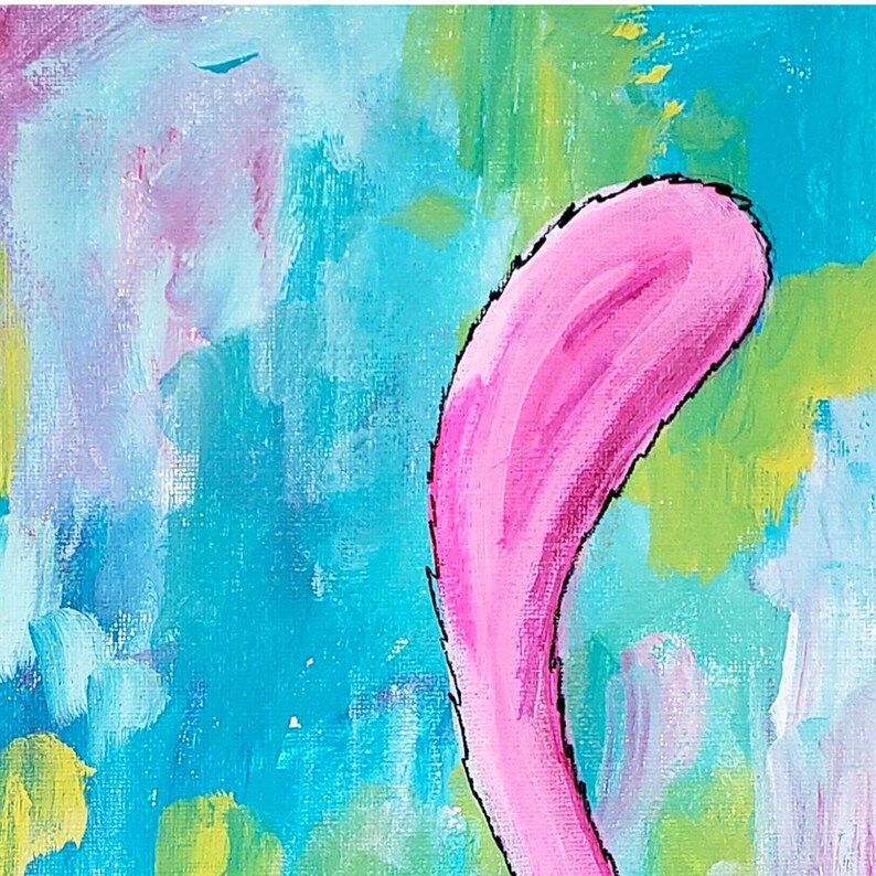 Pink Cat Acrylic Painting: Groovy Boho Art, Swarovski Crystals (12x12 ...