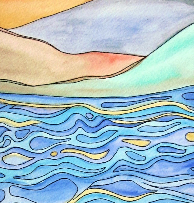 Ocean Waves One Original Watercolor Zentangle Painting 9 X 12 - Etsy