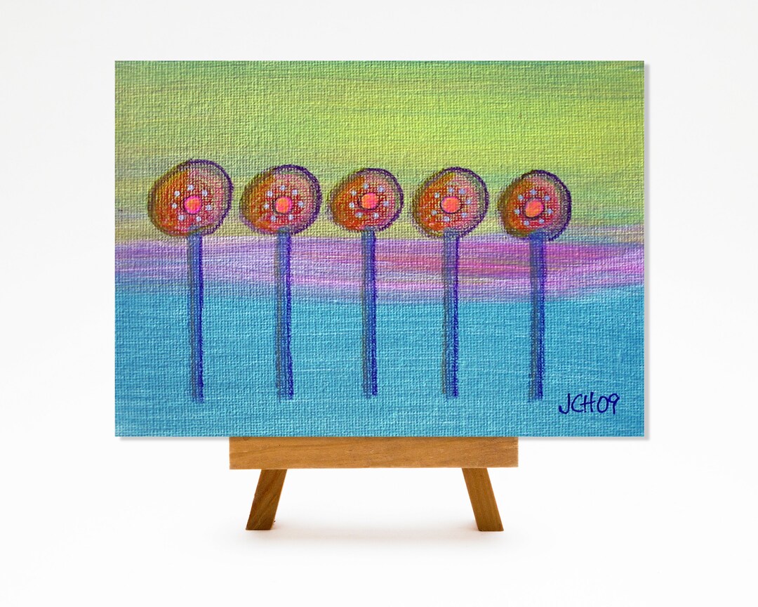 Lollipop Trees Acrylic Painting: Groovy Modern Art, 5x7 Signed Panel - Etsy