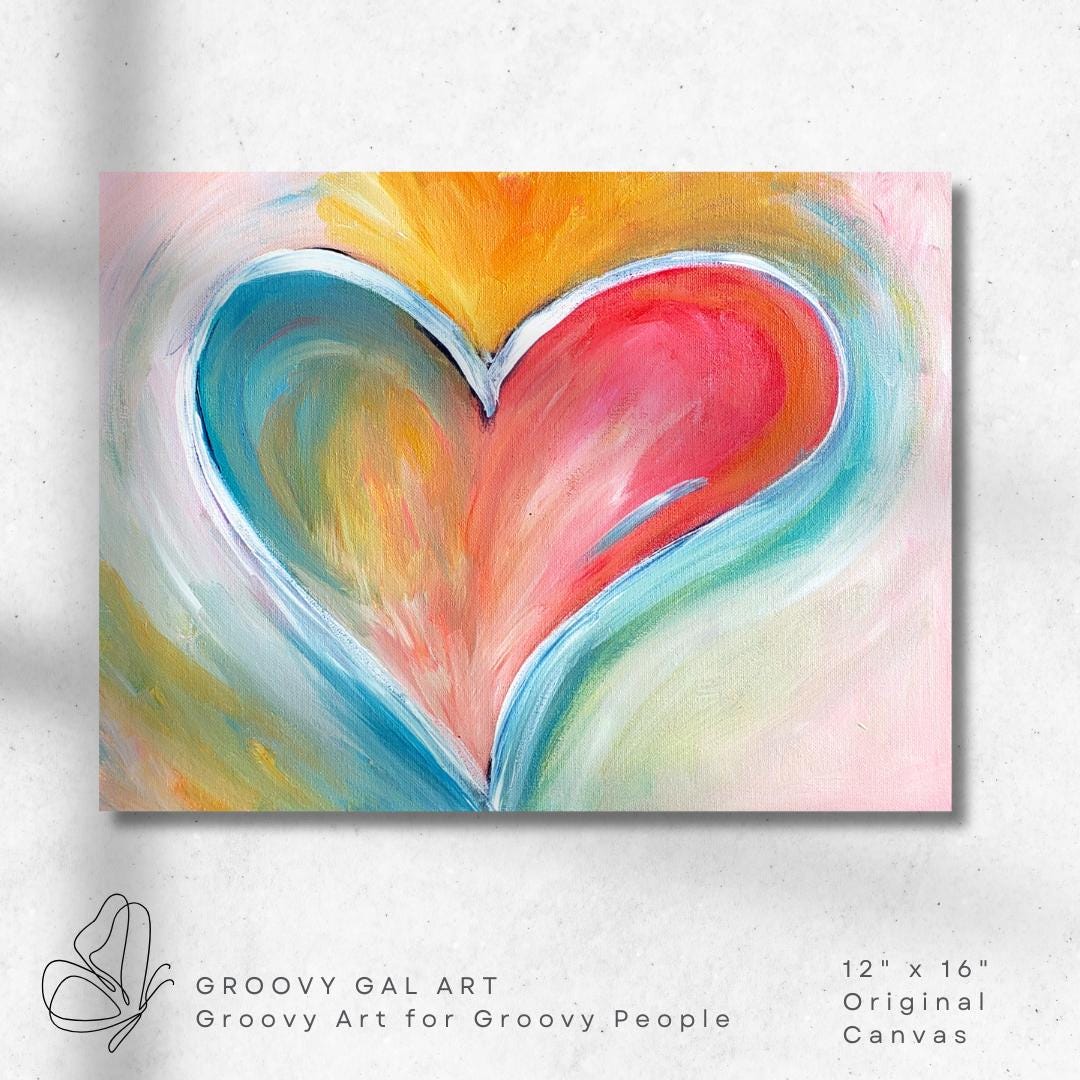 Abstract Heart Painting: Colorful Acrylic Art, Boho Wall Decor (12x16 ...
