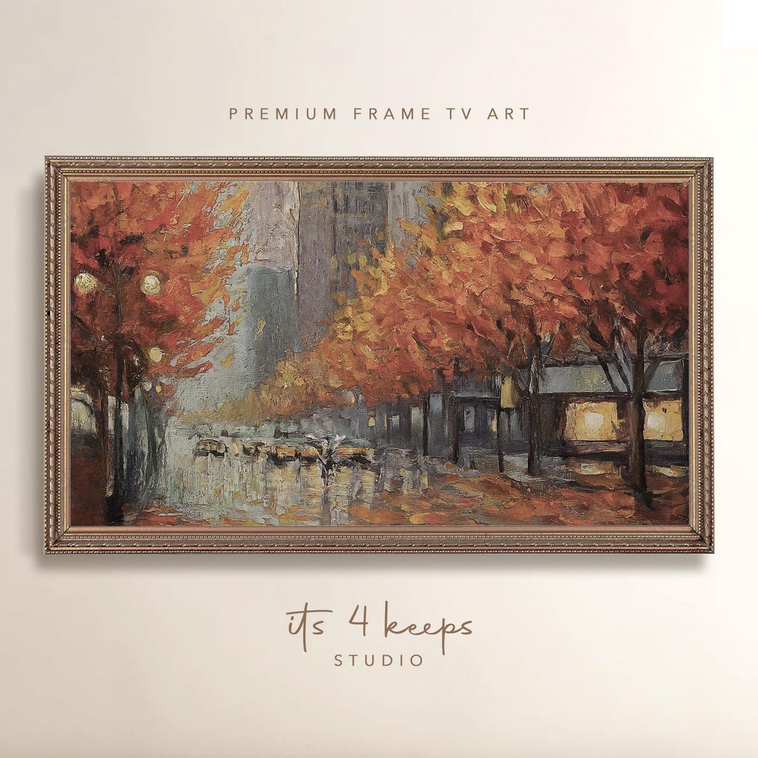 Fall City Street Oil Painting: Moody Autumn TV Art (digital Download ...