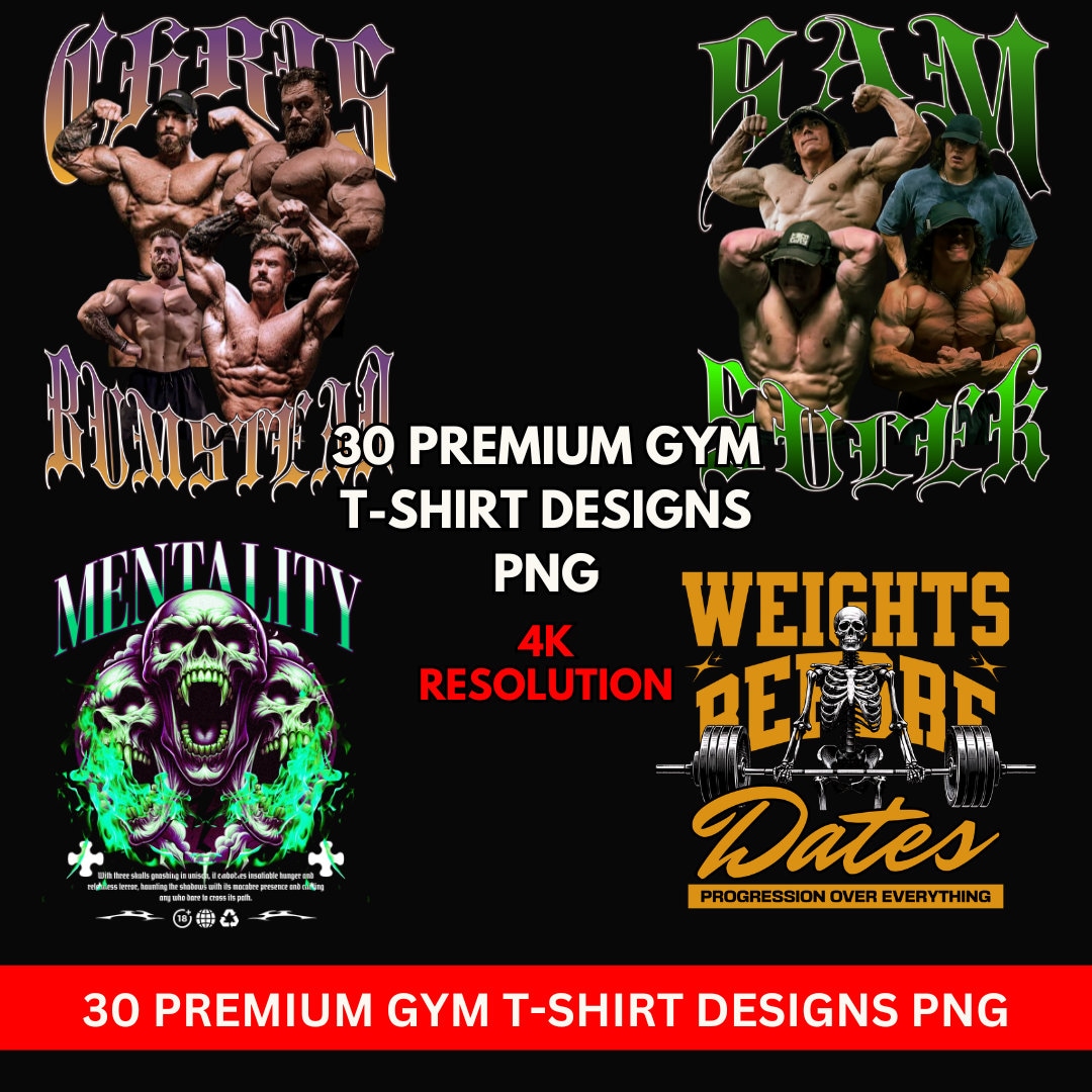 High-resolution Gym T-shirt Designs | 30 PNG Files | 4000px | Perfect ...