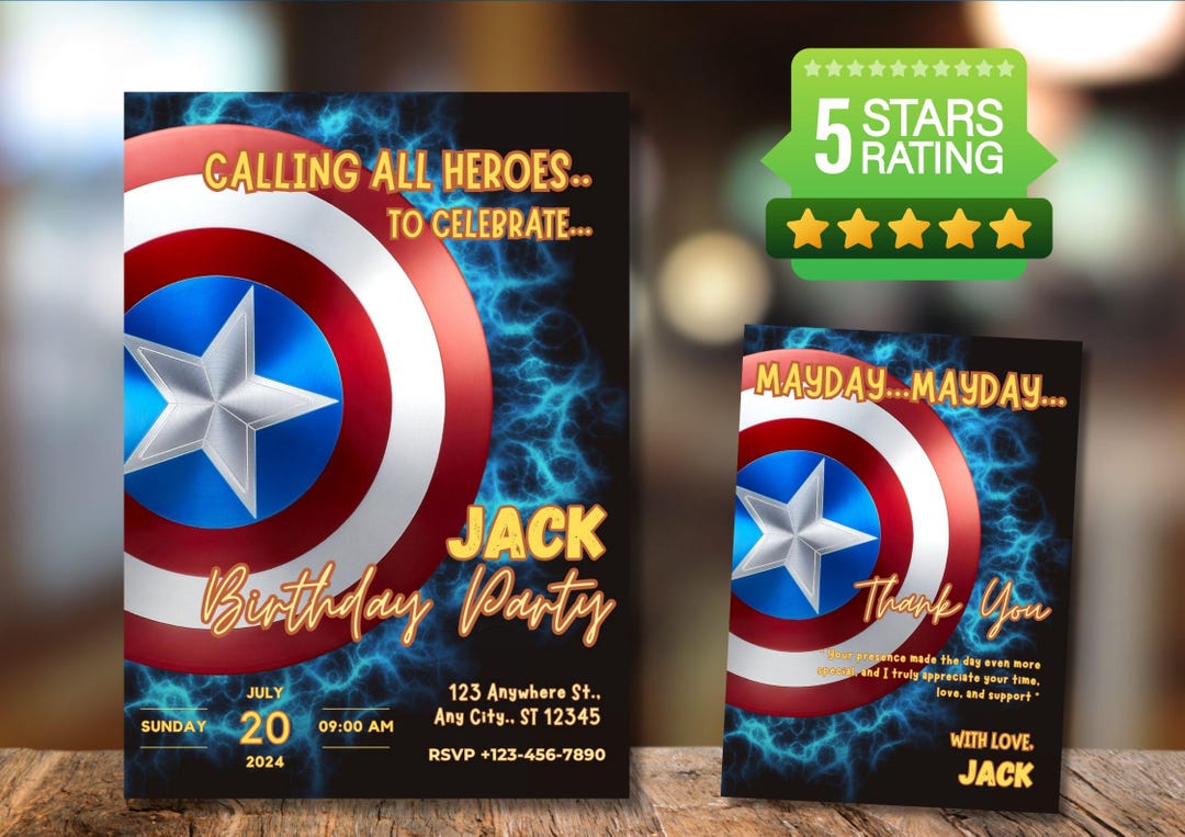 Captain America Birthday Invitation, Capt. America Avengers Super ...