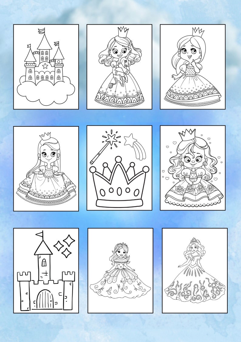 Princess Coloring Pages Kids Activity Printable for Children Art ...