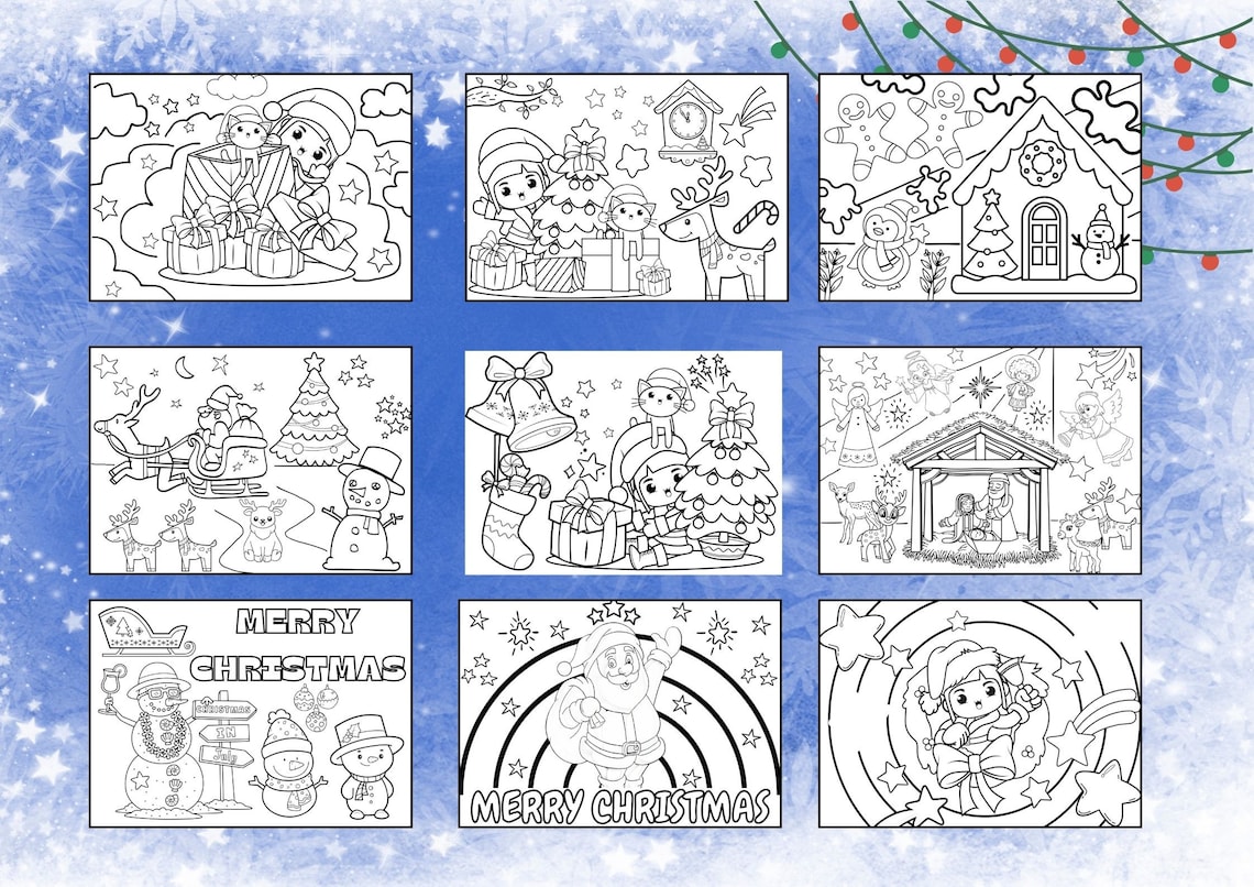 Christmas Coloring Pages Kids Activity Printable Santa for Children Art ...