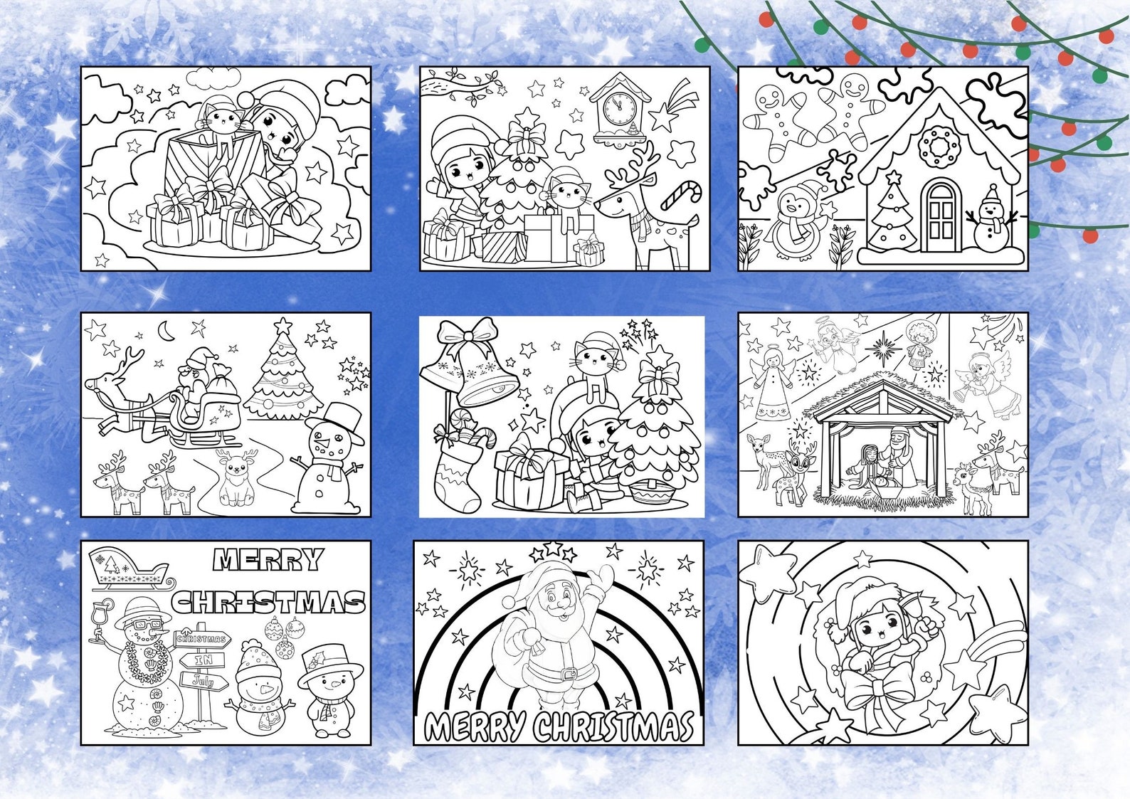 Christmas Coloring Pages Kids Activity Printable Santa for Children Art ...