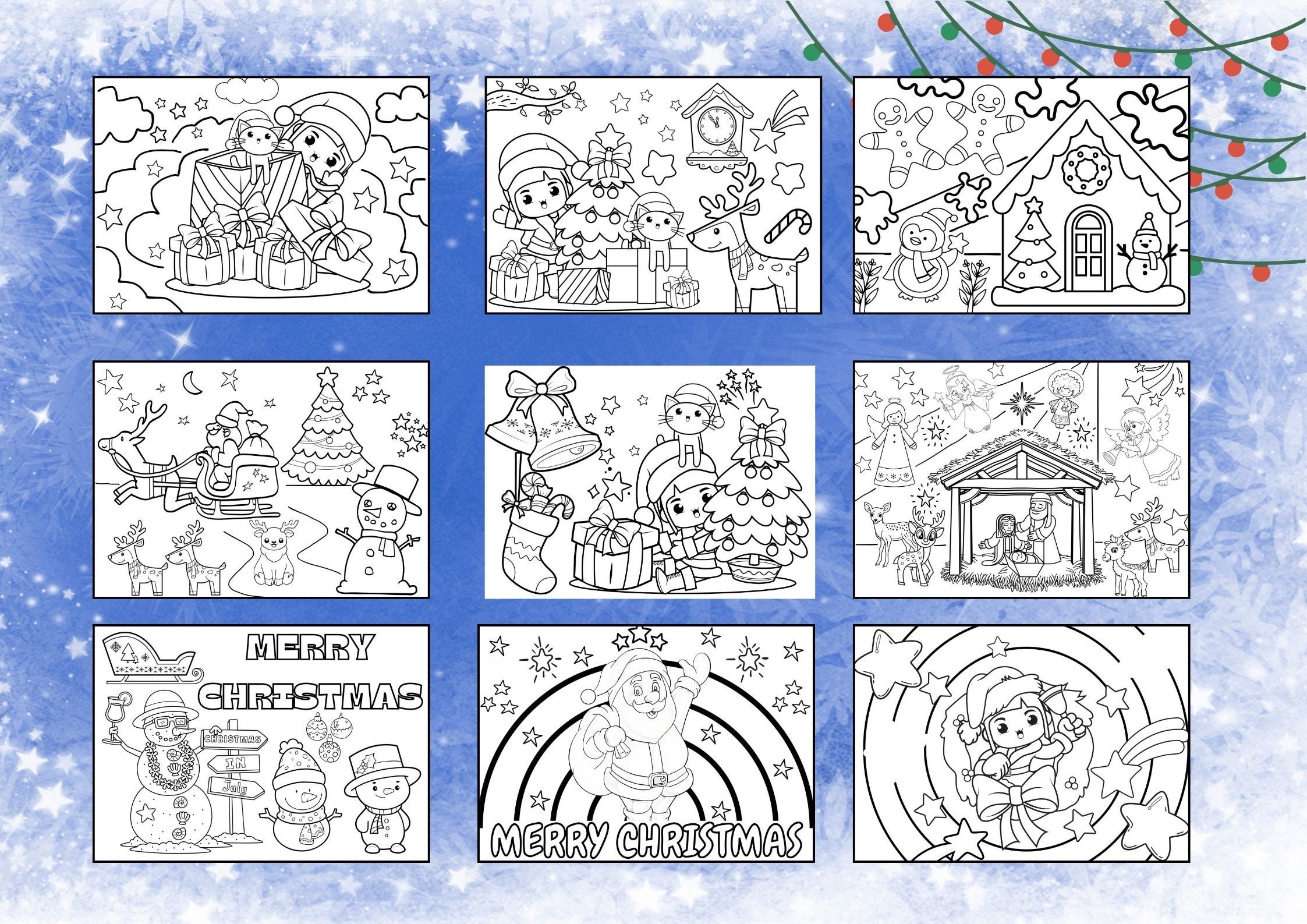 Christmas Coloring Pages Kids Activity Printable Santa for Children Art ...