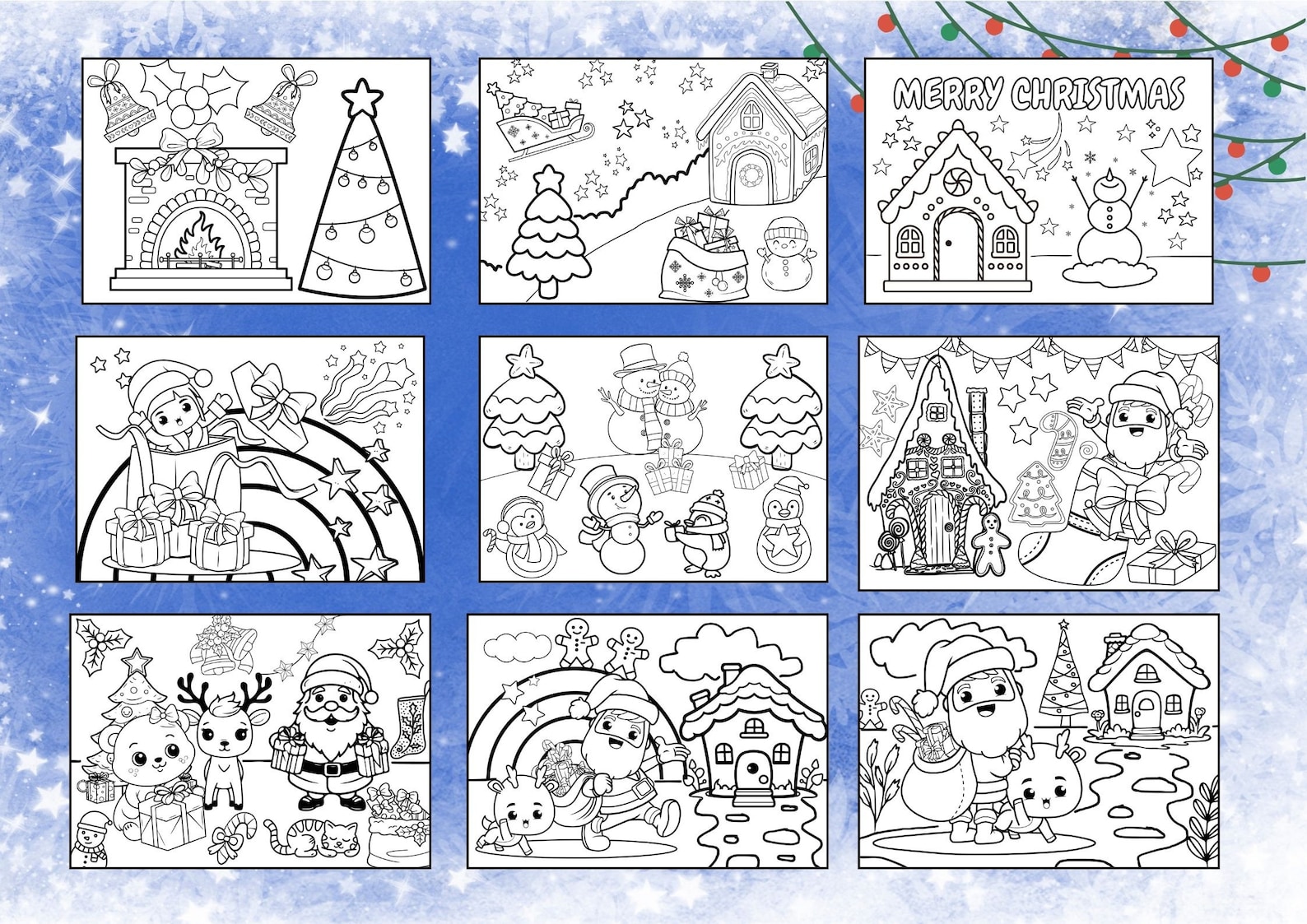 Christmas Coloring Pages Kids Activity Printable Santa for Children Art ...