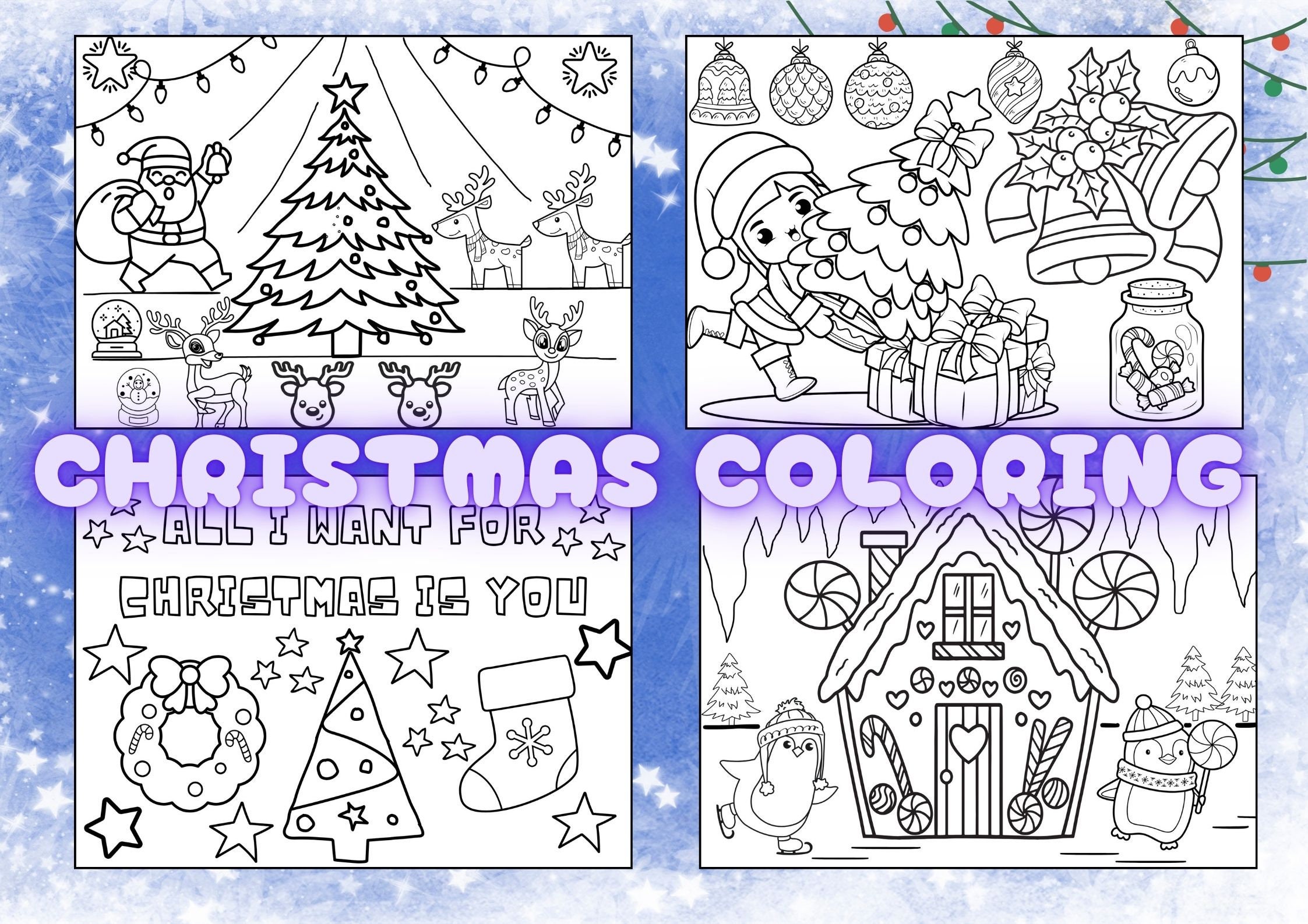 Christmas Coloring Pages Kids Activity Printable Santa for Children Art ...