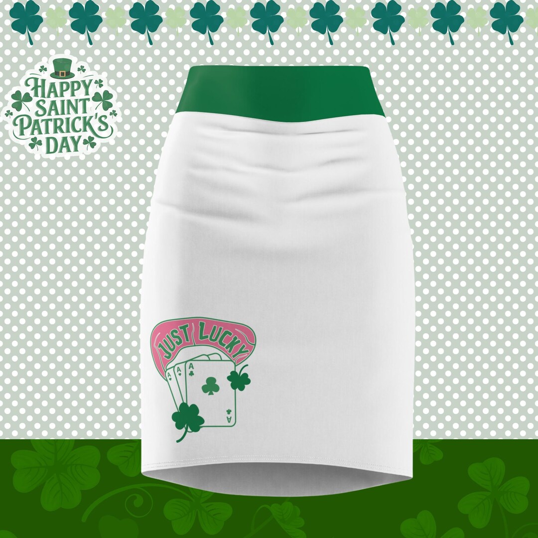 Just Lucky Playing Cards Pencil Skirt | St. Patrick's Shamrock Design ...