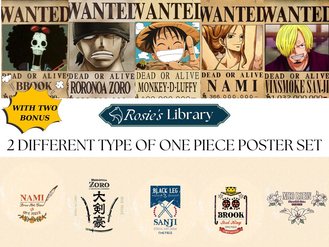 Digital One Piece Poster Set One Piece SVG PNG Luffy, Straw Hat Crew ...