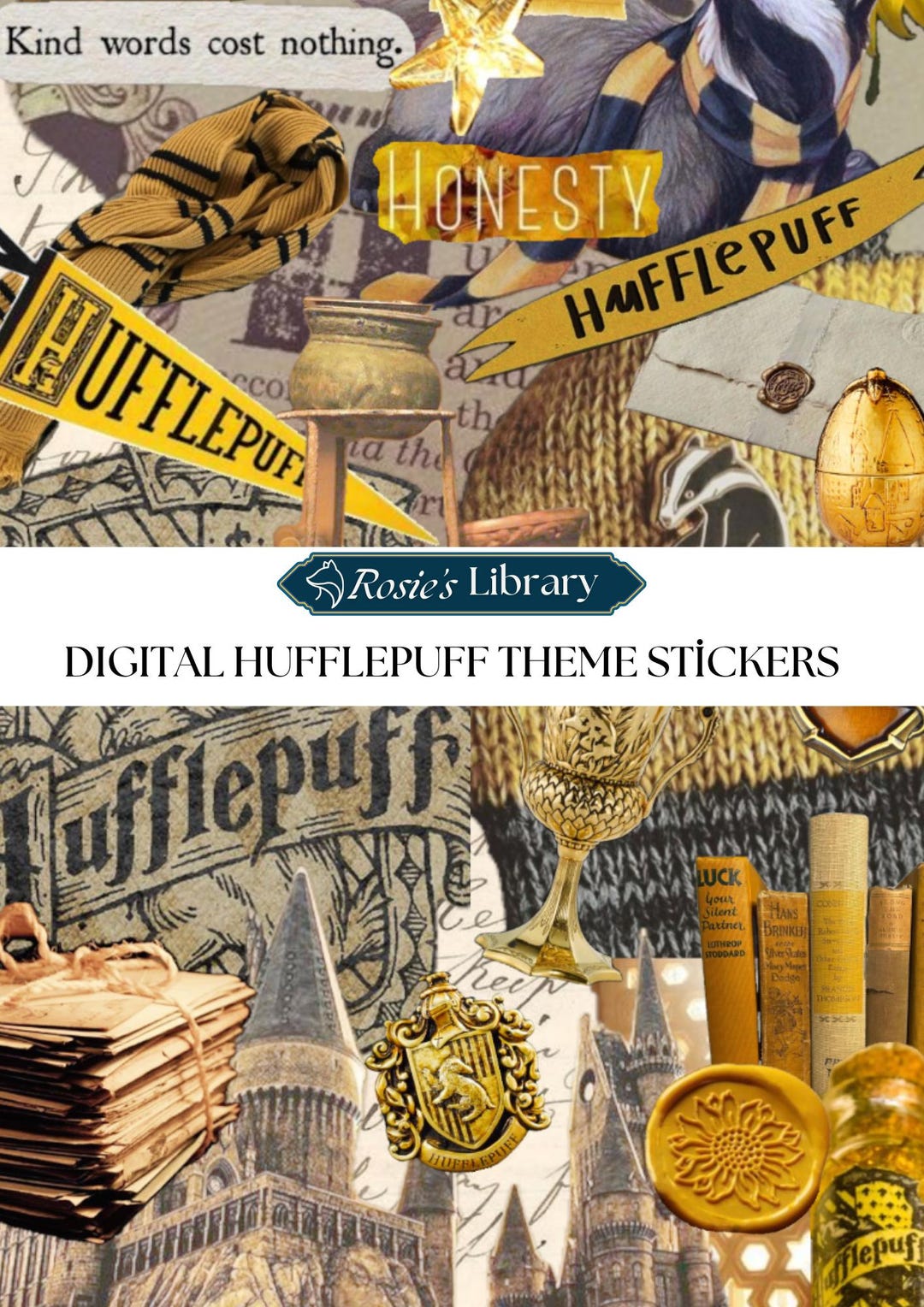 Hufflepuff Theme Digital Sticker Printable Hogwarts Harry Potter Houses Slytherın Gryffındor ...