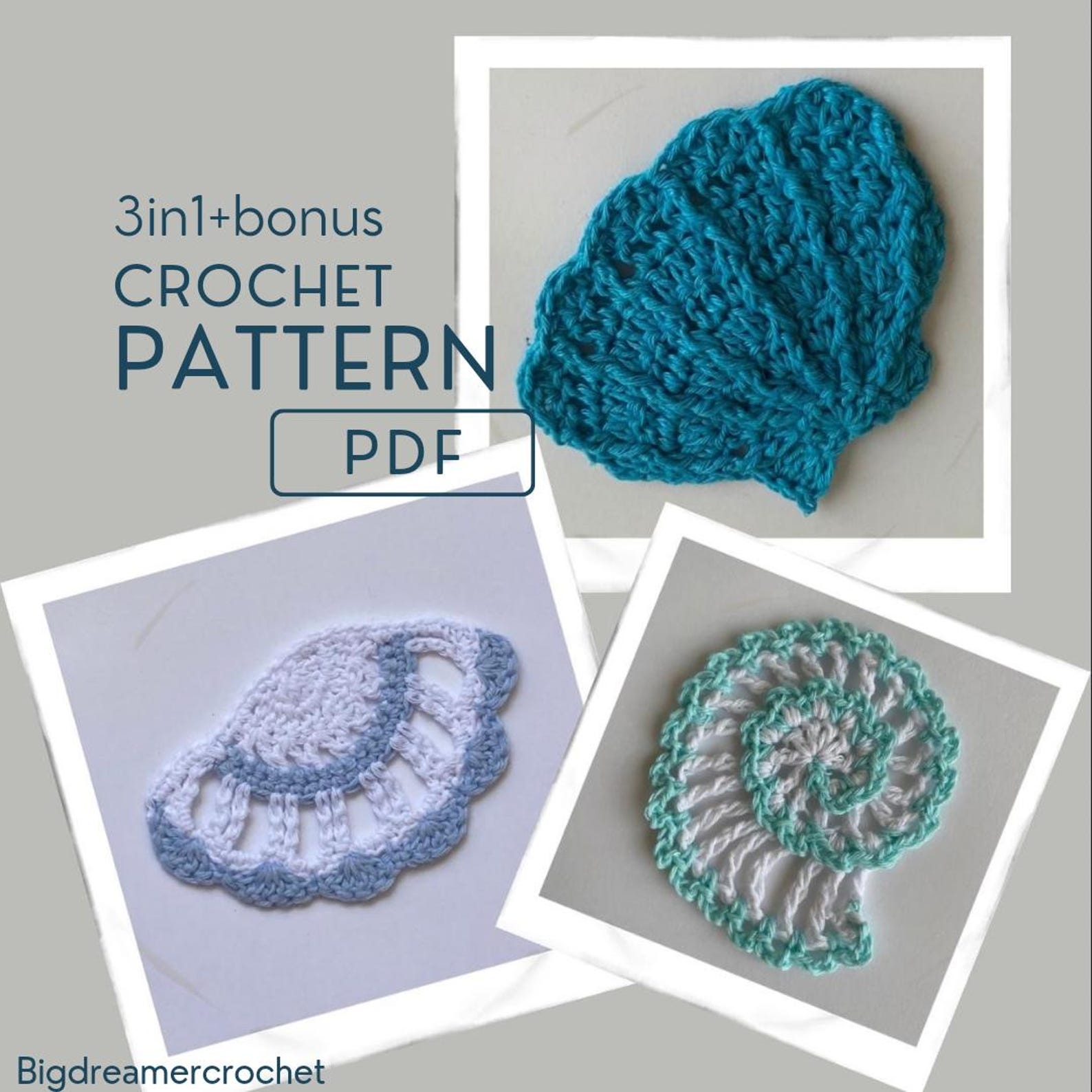 3 in 1 Seashell Crochet Pattern Pack | Shells | Crochet Sealife ...