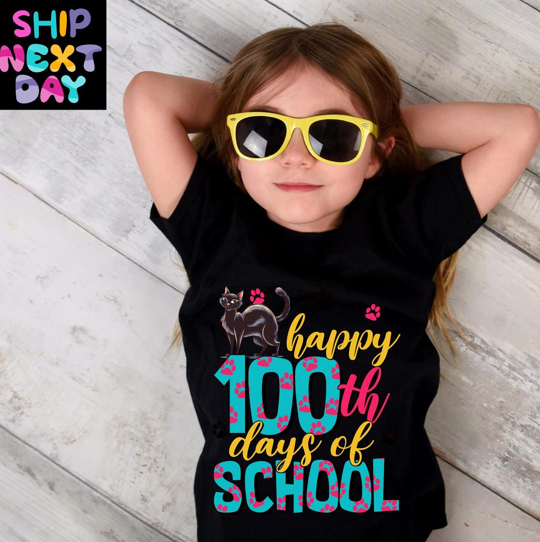 Happy 100th Day Shirt Cat Themed School Shirt Paw Print 100 Days Shirt ...