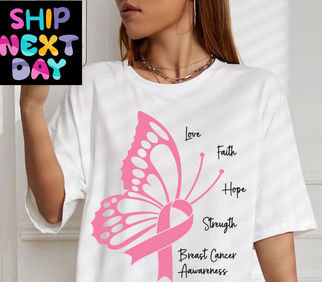 Breast Cancer Awareness Butterfly Design, Pink Ribbon Hope, Faith and ...